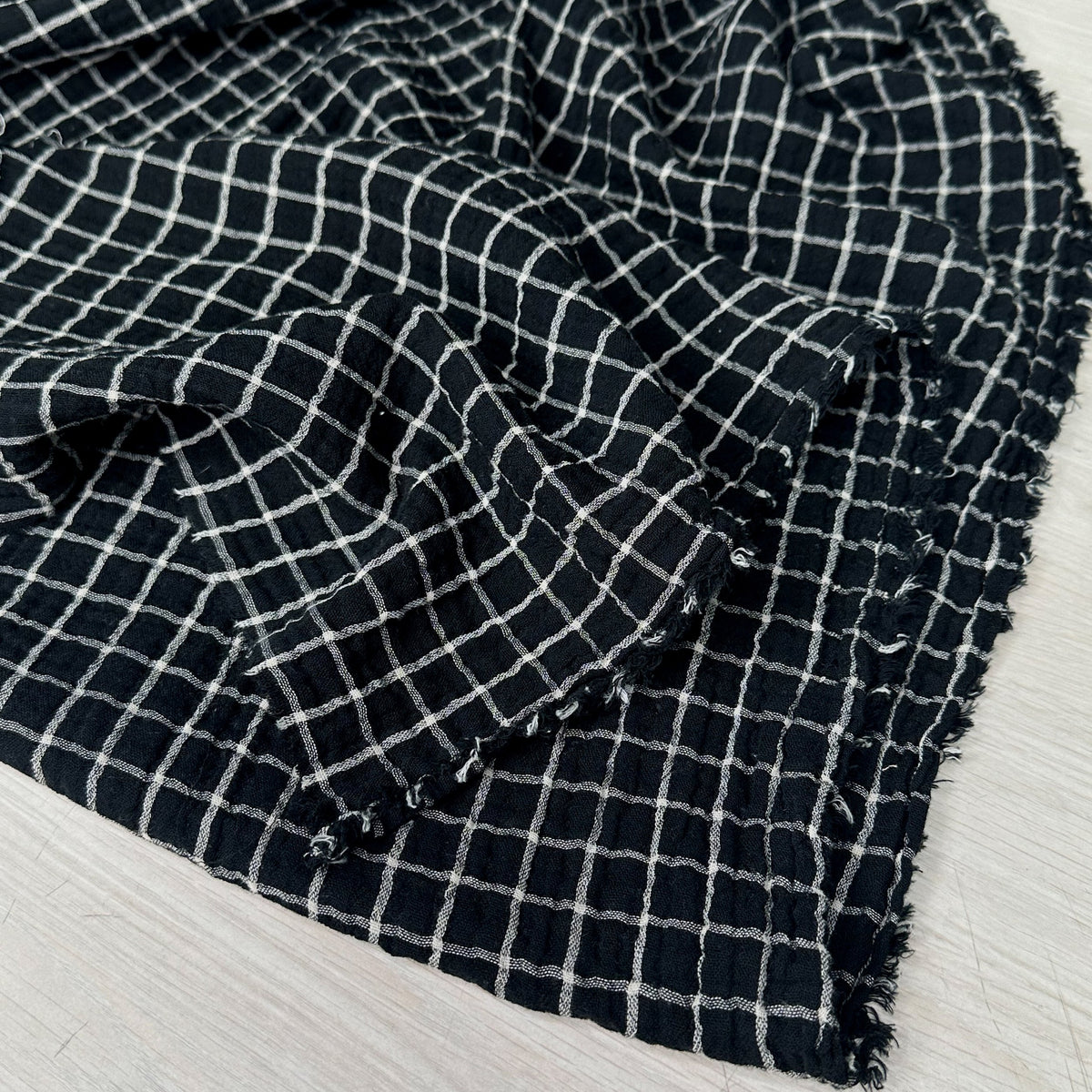 1/2 Yard Organic Cotton Double Gauze - Black/Ivory Windowpane Cotton ...